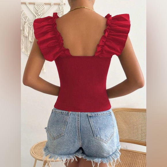 Tops | Red Off The Shoulder Ruffle Blouse | Poshmark